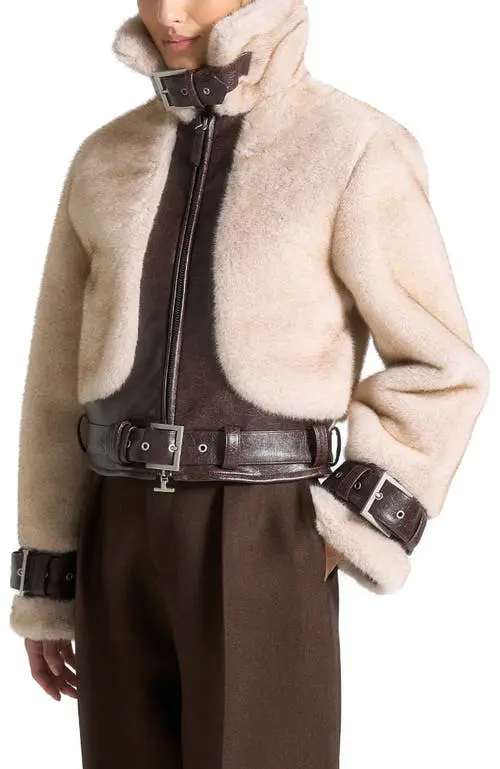 Manière De Voir Deya Plush & Leather Belted Jacket