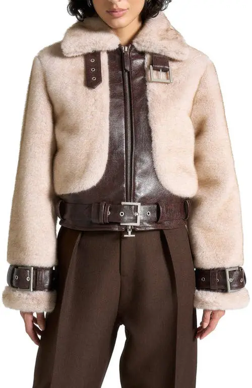 Manière De Voir Deya Plush & Leather Belted Jacket