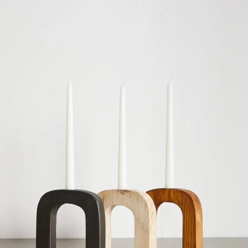 KANJU INTERIORS Arch Wooden Taper Candlestick Holder
