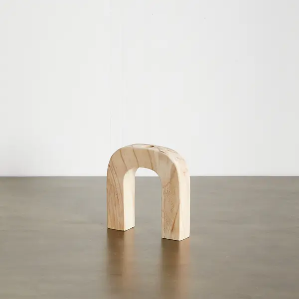 KANJU INTERIORS Arch Wooden Taper Candlestick Holder - Natural