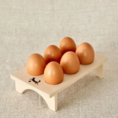 KANJU INTERIORS Hand-carved Wooden Fridge Egg Tray6 Eggs - Natural