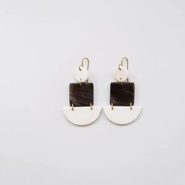 MAADILI COLLECTIVE Geometric Horn Statement Earrings - Black + White