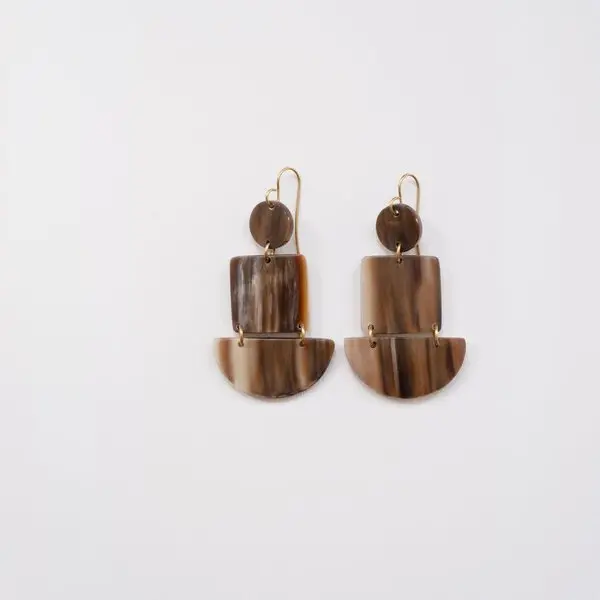 MAADILI COLLECTIVE Geometric Horn Statement Earrings - Brown