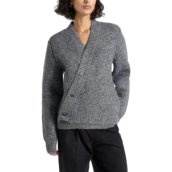 Manière De Voir Dani Asymmetric Brushed Wool Knit Cardigan