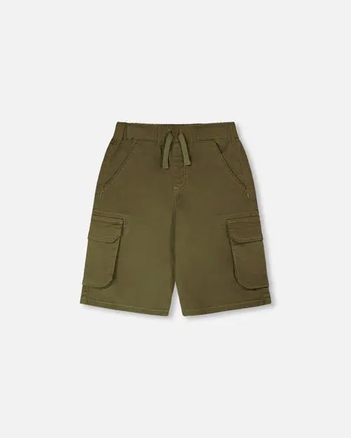 DEUX PAR DEUX Stretch Twill Bermuda Shorts With Cargo Pockets - Dark Khaki Green