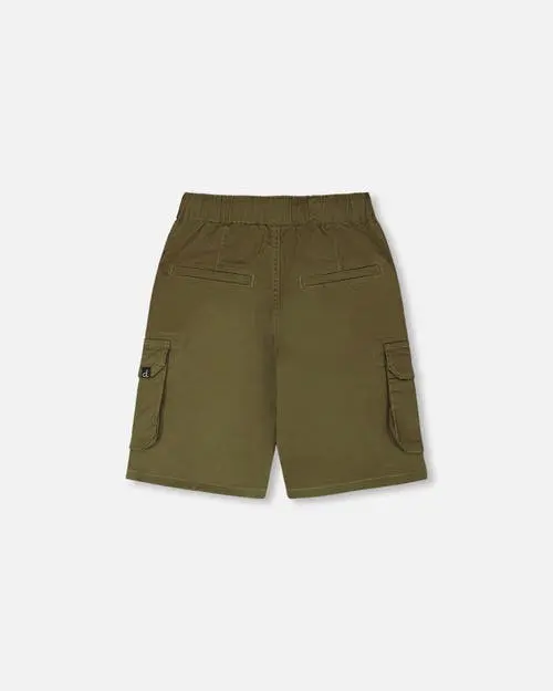 DEUX PAR DEUX Stretch Twill Bermuda Shorts With Cargo Pockets - Dark Khaki Green