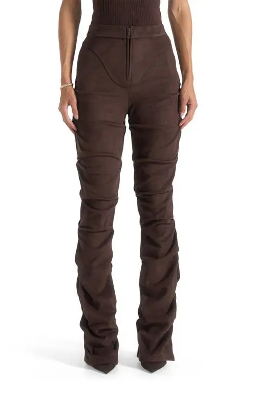 Manière De Voir Caroline Tacked Suede Flared Trousers - Brown