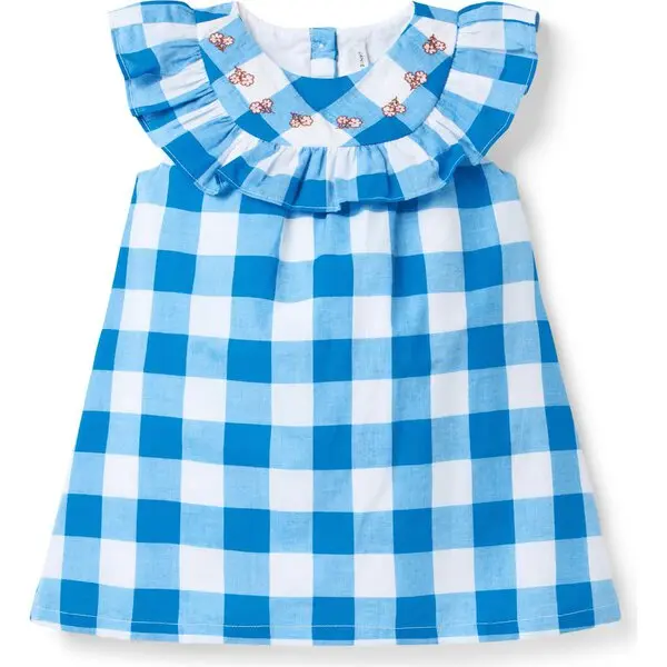 Janie And Jack Gingham Ruffle Shift Dress - Blue