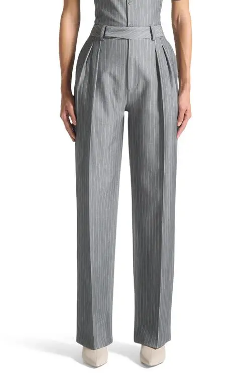 Manière De Voir Pinstripe Twin Pleat Tailored Trousers - Grey