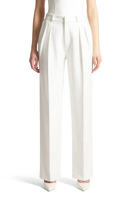 Manière De Voir Pinstripe Twin Pleat Tailored Trousers - White