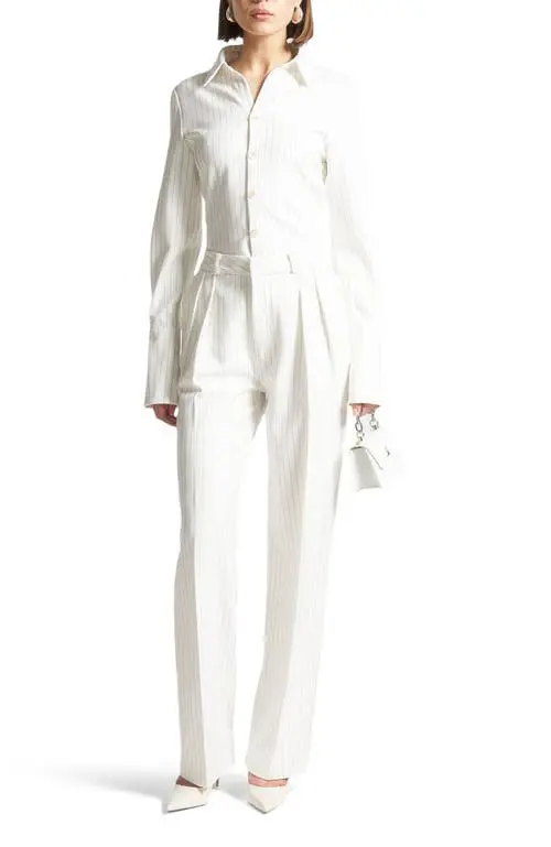 Manière De Voir Pinstripe Twin Pleat Tailored Trousers - White