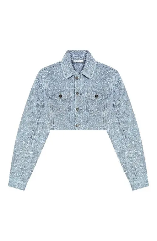 Manière De Voir Catherine Cropped Boucle Denim Jacket - Mid Blue