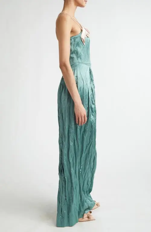Erdem Tulip Appliqué Strapless Crinkled Metallic Evening Gown - Eau De Nil