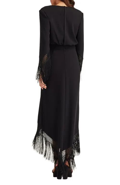 Tadashi Shoji Fringe Detail Long Sleeve Gown