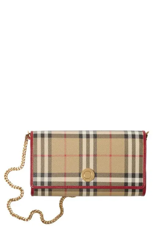 Burberry Hannah Check Coated Canvas Wallet On A Chain - Vintage Check/ruby