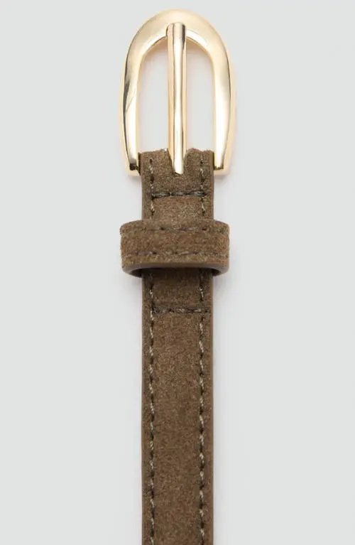 Mango Thin Suede Belt - Khaki Green