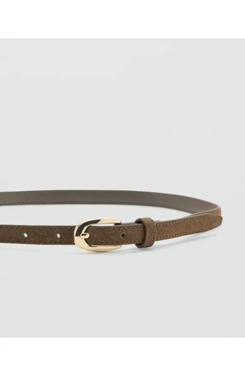 Mango Thin Suede Belt - Khaki Green
