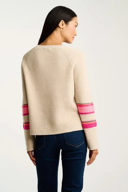 Lisa Todd Cotton Sweater With Striped Sleeves - Almond