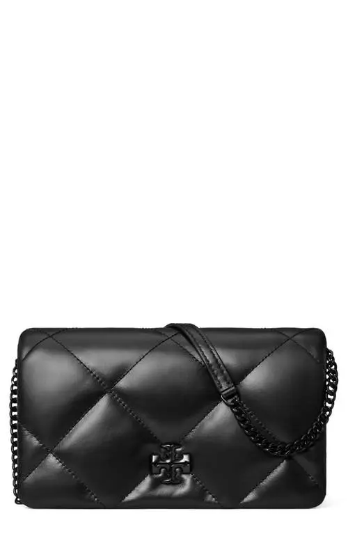 Tory Burch Kira Diamond Quilted Wallet On A Chain - Black