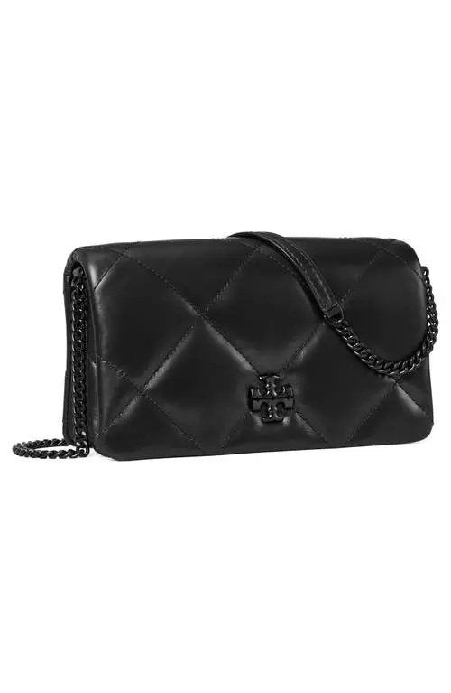 Tory Burch Kira Diamond Quilted Wallet On A Chain - Black