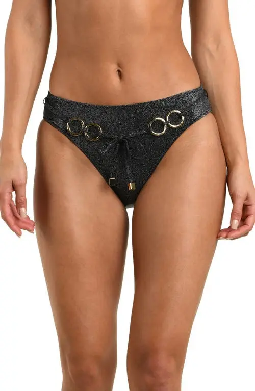 L'AGENCE Nicole Metallic Belted Bikini Bottoms - Black