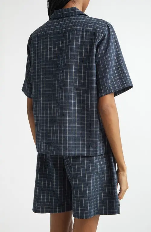 WALES BONNER London Windowpane Check Stretch Linen Bowling Shirt
