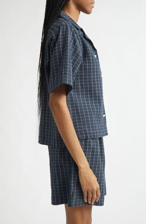 WALES BONNER London Windowpane Check Stretch Linen Bowling Shirt