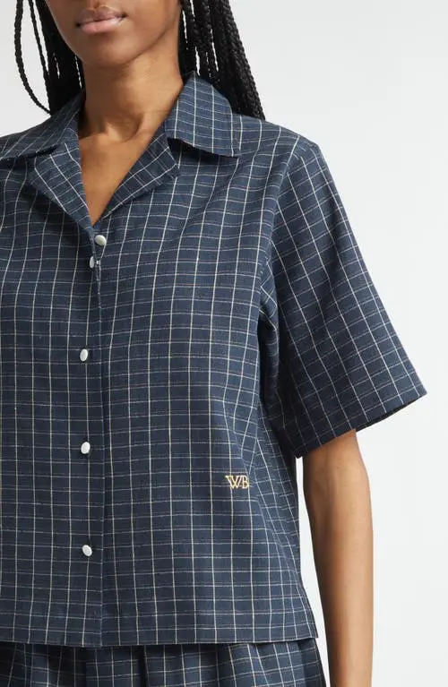 WALES BONNER London Windowpane Check Stretch Linen Bowling Shirt