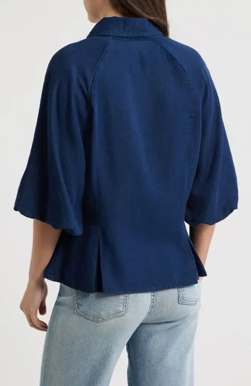 Wit & Wisdom Bubble Sleeve Flared Button-up Top - Indigo