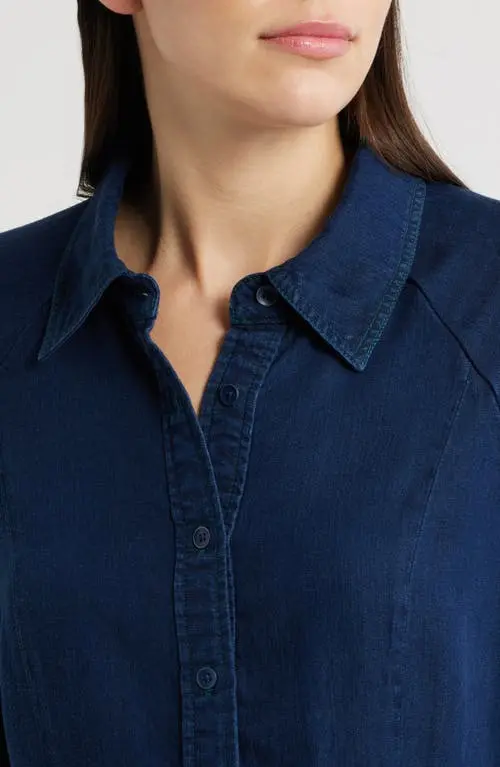 Wit & Wisdom Bubble Sleeve Flared Button-up Top - Indigo