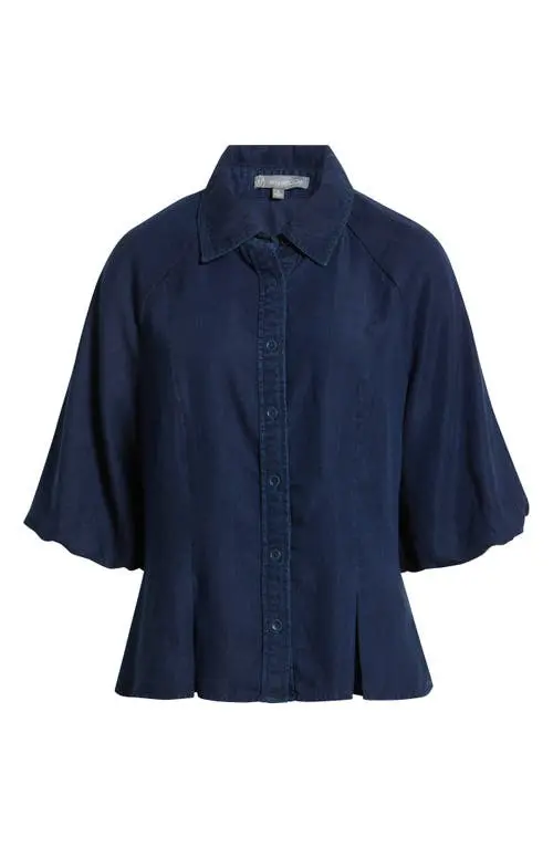 Wit & Wisdom Bubble Sleeve Flared Button-up Top - Indigo