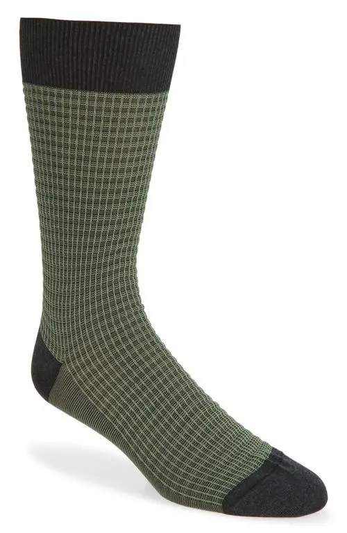 Pantherella Smythson Textured Check Dress Socks - Dark Grey Mix