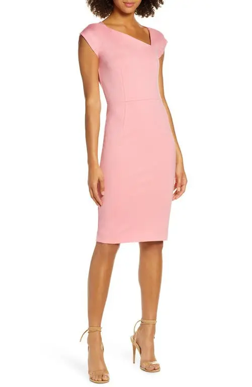 French Connection Lula Asymmetrical Neck Sheath Dress - Fizzy Pink