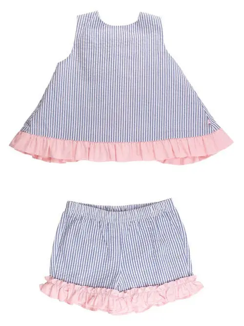 RUFFLEBUTTS Seersucker Ruffle Swing Top And Short Set