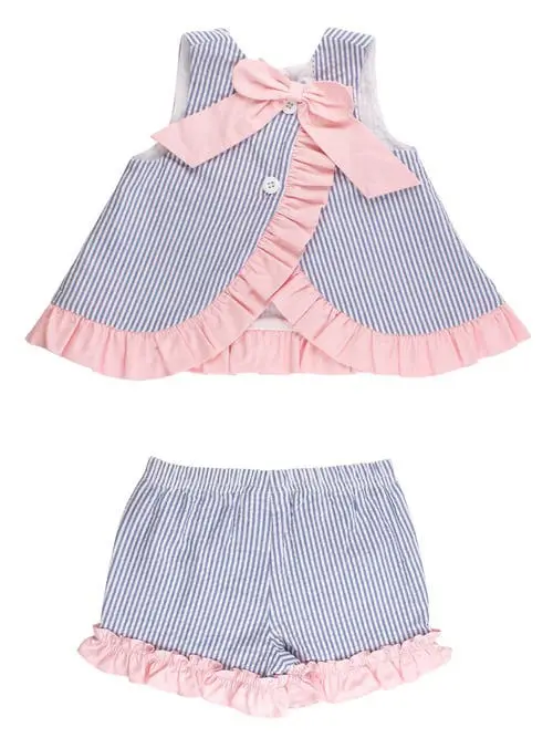 RUFFLEBUTTS Seersucker Ruffle Swing Top And Short Set