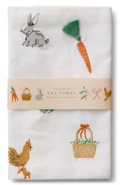 RIFLE PAPER CO. Spring Farm Embroidered Cotton Tea Towel