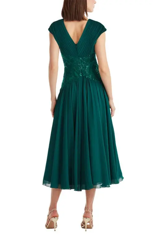 Tadashi Shoji Sequin Pleated Chiffon Midi Dress