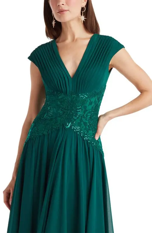 Tadashi Shoji Sequin Pleated Chiffon Midi Dress