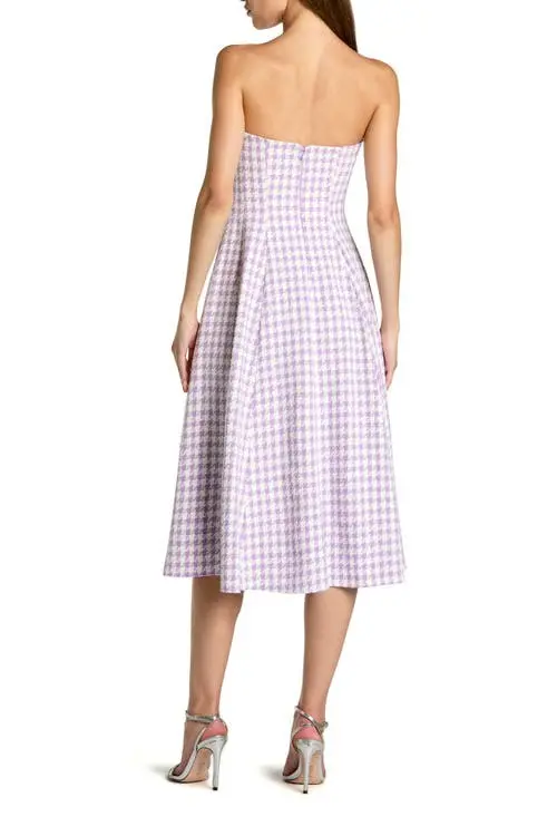 Mac Duggal Strapless Bouclé Midi Dress With Embellished Floral Detail - Lilac