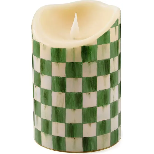 MACKENZIE-CHILDS Check 6-inch Flameless Pillar Candle - Emerald