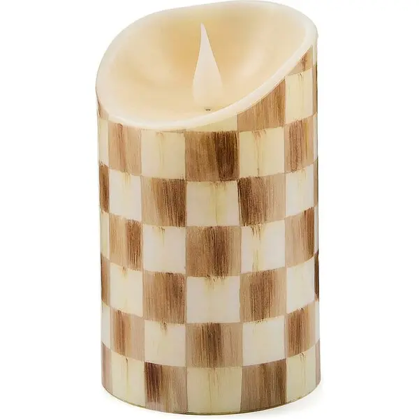 MACKENZIE-CHILDS Check Flameless 5-inch Pillar Candle - Mocha