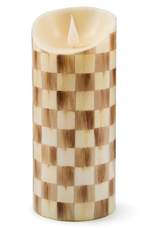 MACKENZIE-CHILDS Check 7-inch Flameless Pillar Candle - Mocha