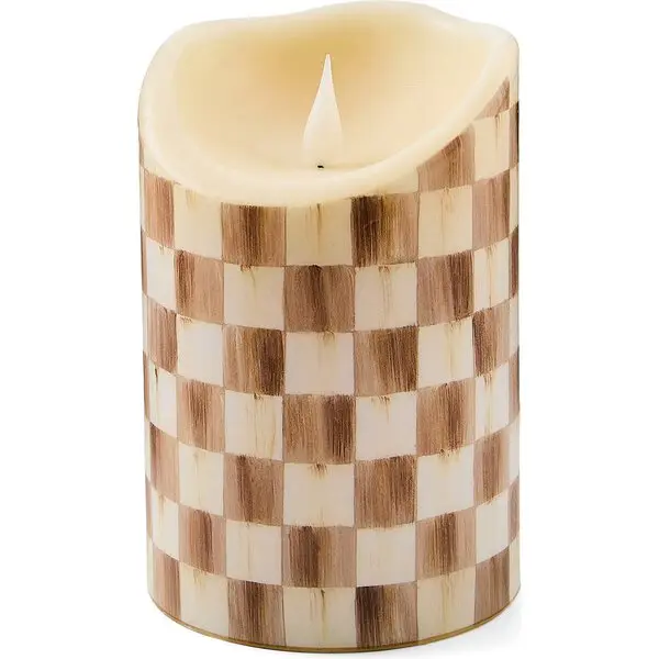 MACKENZIE-CHILDS Check 6-inch Flameless Pillar Candle - Mocha