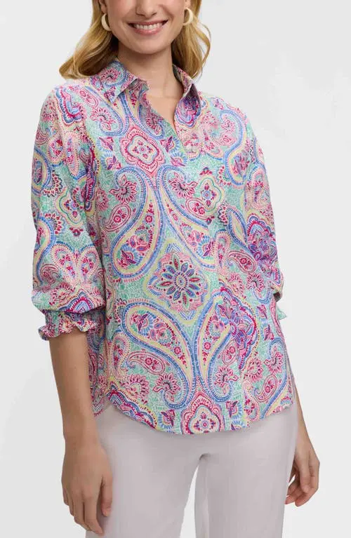 Foxcroft Paisley Linen Blend Button-up Shirt