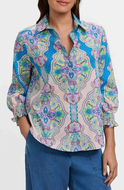 Foxcroft Paisley Linen Blend Button-up Shirt