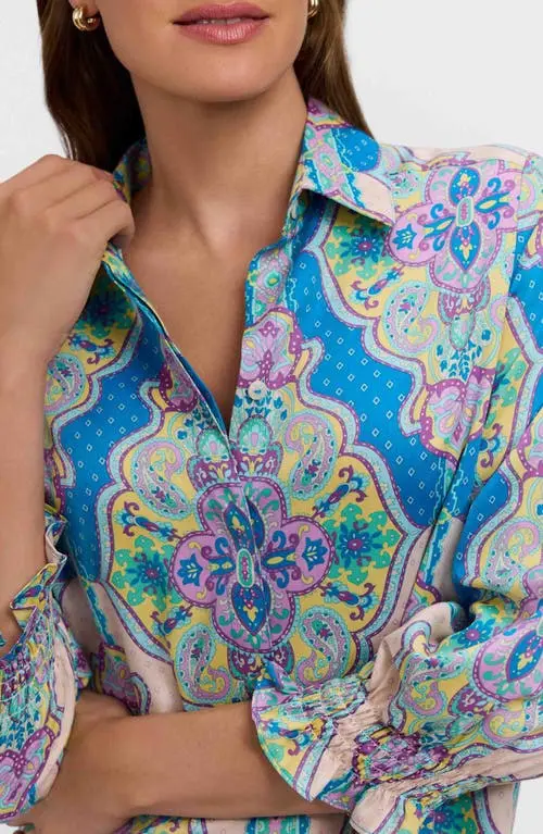 Foxcroft Paisley Linen Blend Button-up Shirt