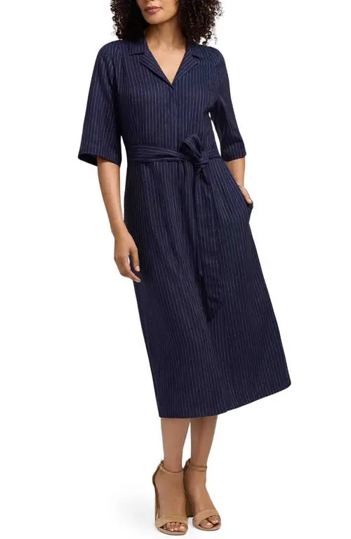 Foxcroft Aniston Stripe Linen Blend Shirtdress