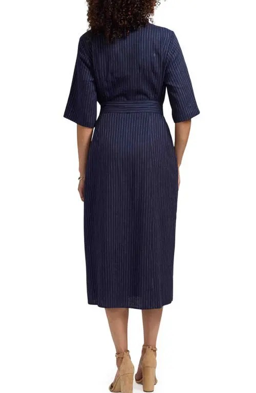 Foxcroft Aniston Stripe Linen Blend Shirtdress