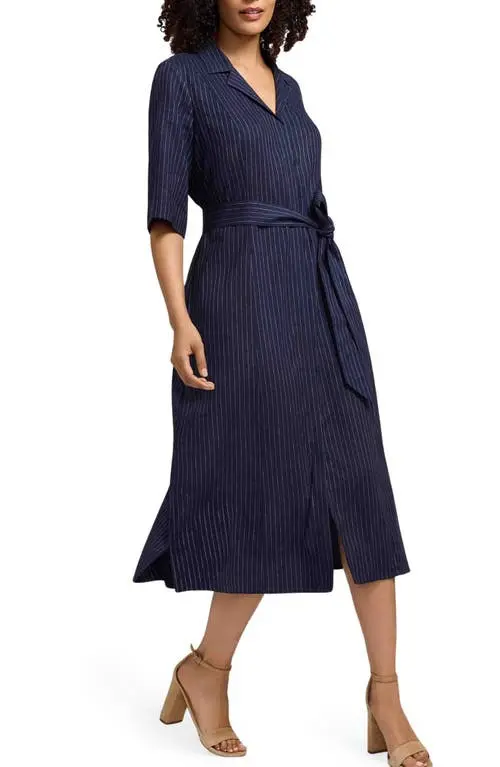 Foxcroft Aniston Stripe Linen Blend Shirtdress