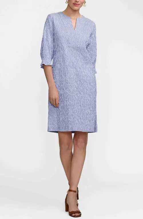 Foxcroft Alicia Crinkle Jacquard Dress - Blue/white